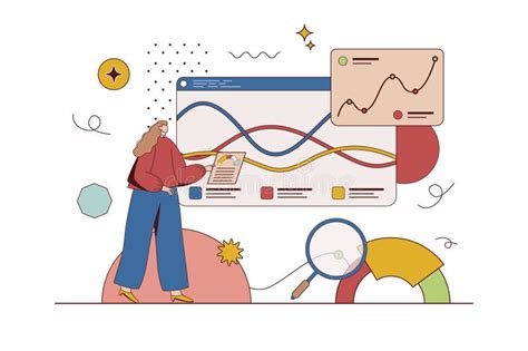 Business Statistic Concept With Character Situation In Flat Design Woman Analyzes Data And