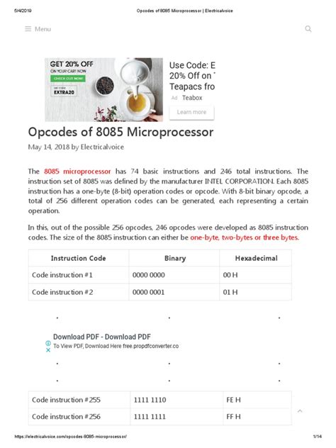 Opcodes Of 8085 Microprocessor Electricalvoice Pdf Central