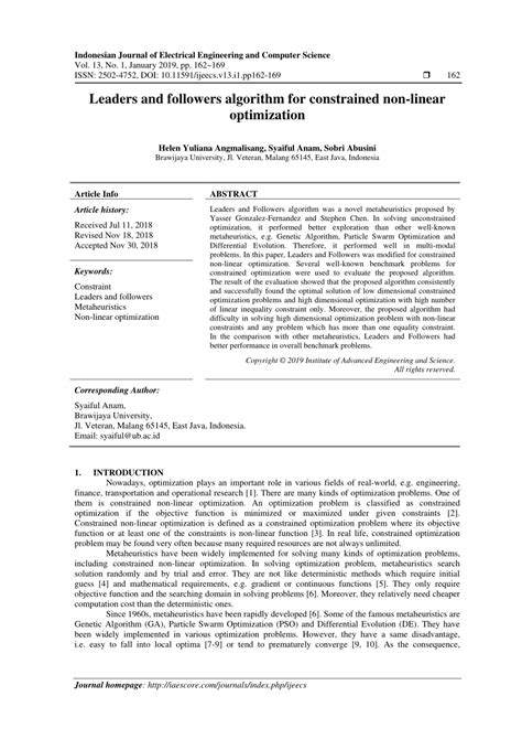 Pdf Leaders And Followers Algorithm For Constrained Non Linear Optimization