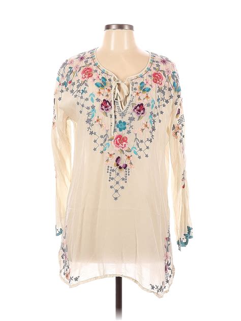 Johnny Was 100 Polyester Floral Ivory Long Sleeve Blouse Size L 72