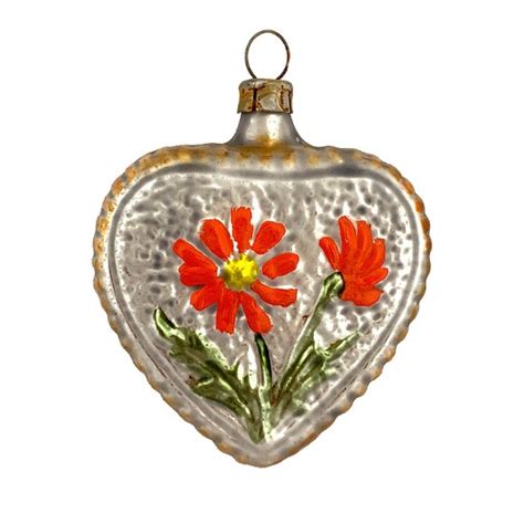 Floral Heart Blown Glass Ornament ~ Germany ~ 2 34 Tall