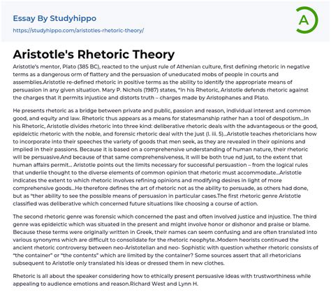 Aristotles Rhetoric Theory Essay Example