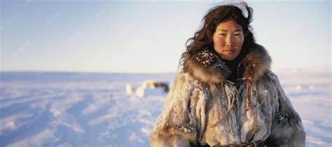 Premium Photo Inuit Woman In Traditional Fur Attire In Alaskan Wilderness
