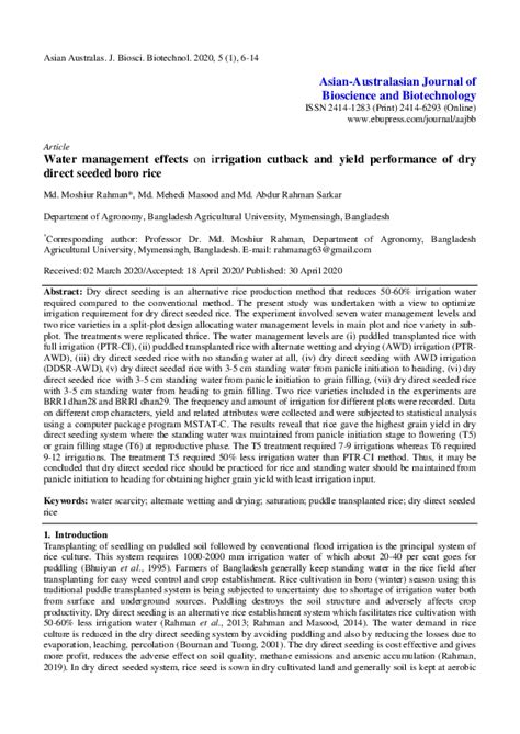 Pdf Water Management Effects On Irrigation Cutback And Yield