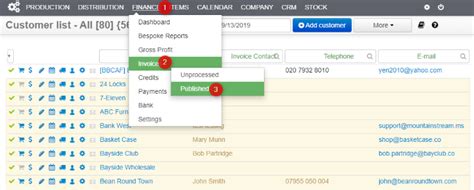 Exporting Invoices Mountain Stream Bakery Software