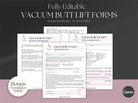 Vacuum Butt Lift Intake And Consent Form Templates Editable Body