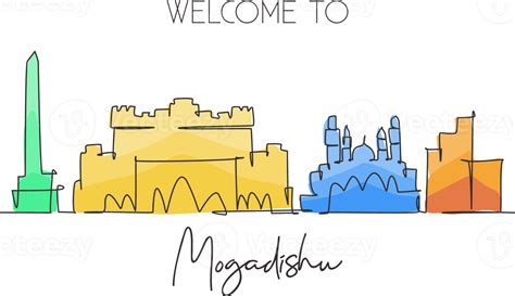 One Single Line Drawing City Mogadishu Skyline Somalia Historical