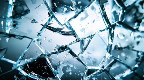 Distorted Reflection Closeup Of Broken Glass Window Premium Ai