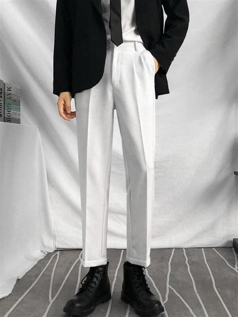 Men Slant Pocket Fold Pleated Tailored Pants Shein Usa