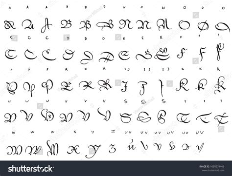 German Gothic Cursive Handwritten Alphabet Capital เวกเตอร์สต็อก ปลอด