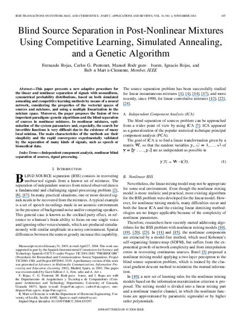 Pdf Blind Source Separation In Post Nonlinear Mixtures Using
