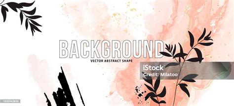 핑크 수채화 텍스처 아트 추상적 배경 벡터 페인트 브러시 스트로크 골드 라인 아트 벽지 배너 디자인 어스 톤 핑크 아이보리 블랙