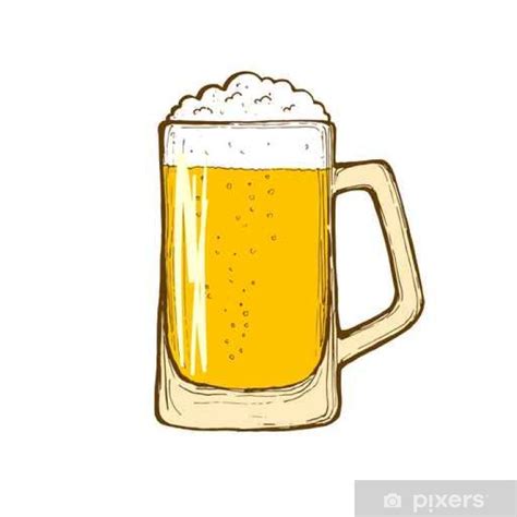 Sticker Glass Of Beer Isolated On White Background Hand Drawing