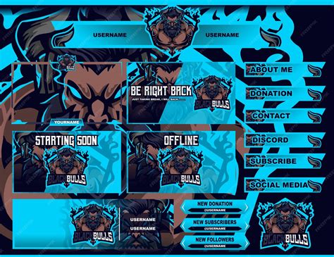 Premium Vector Black Bull Gym Esport Gaming Layout Design Streamer Twitch