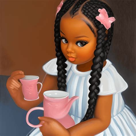 African American Girl With Braided Hair Playing Tea Party · Creative