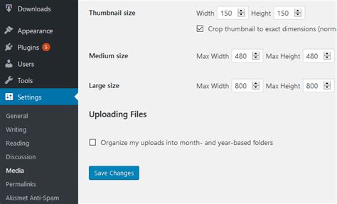 wordpress media settings business cookhouse