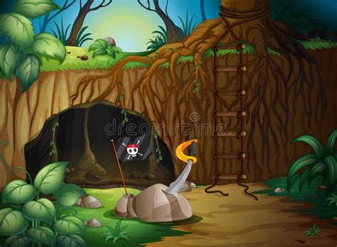Una Cueva Secreta En El Bosque Ilustración del Vector Ilustración de