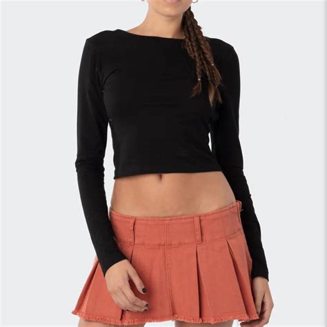 Edikted Black Long Sleeve Top With Open Back Size S Depop