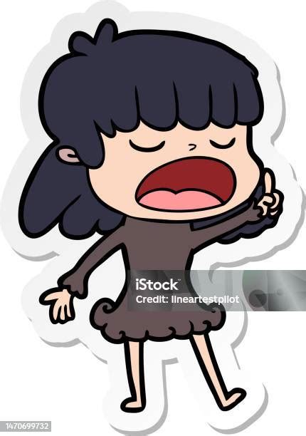 큰 소리로 말하는 만화 여자의 스티커 귀여운에 대한 스톡 벡터 아트 및 기타 이미지 귀여운 낙서 드로잉 노래 Istock