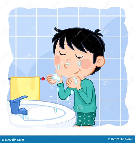 Actions Courantes Quotidiennes Visage De Lavage Illustration Stock