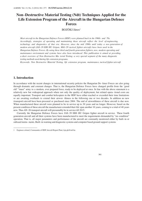 Pdf Nondestructive Material Testing Ndt Techniques Applied For The