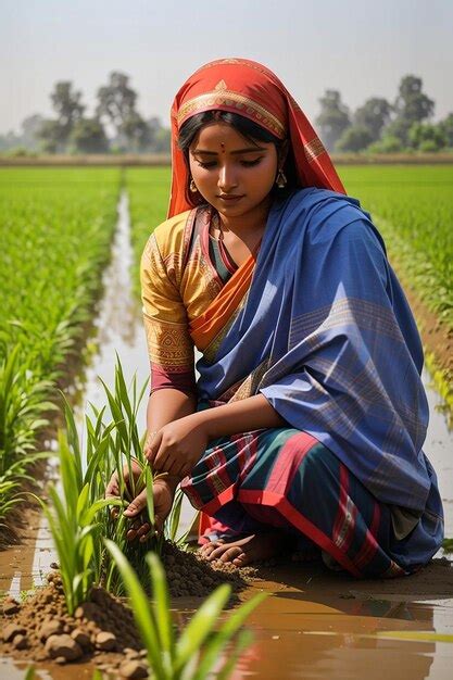 Premium Ai Image A Bangladeshi Women Farmer Is Planting Paddy In The