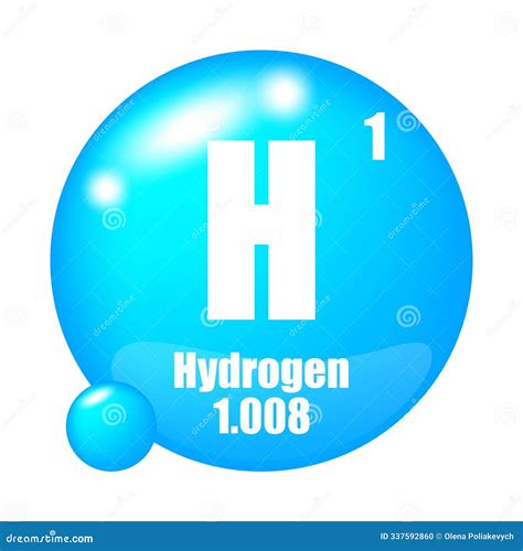 Hydrogen Element Icon Atomic Symbol H Number One And Mass 1 008 Blue Glossy Sphere Stock