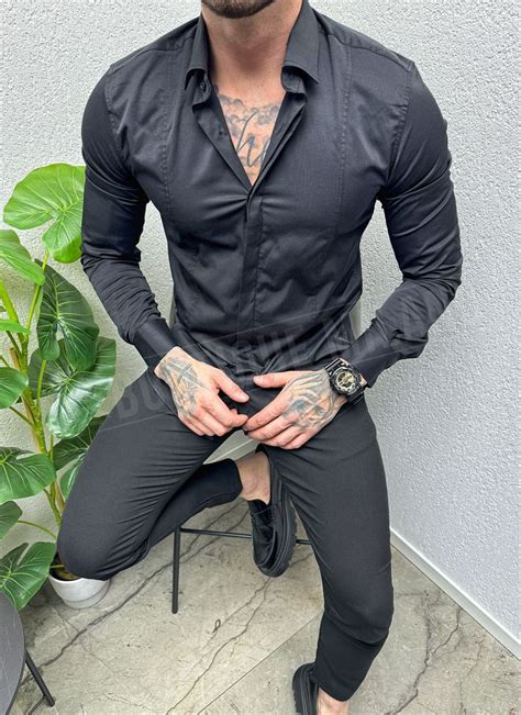 Мъжка официална риза в черен цвят R200 Boutique Milano