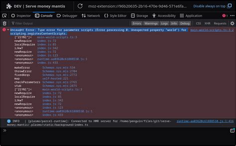 csui main world on firefox mv2 unexpected property world for