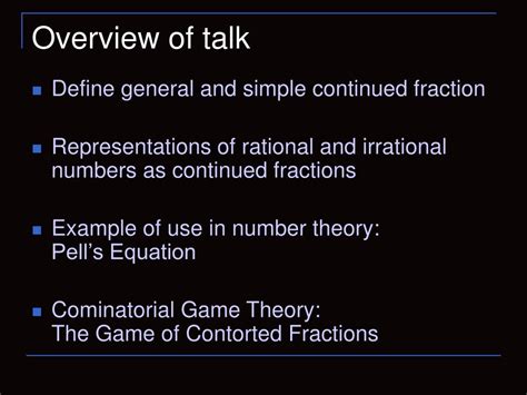 Ppt Continued Fractions In Combinatorial Game Theory Powerpoint Presentation Id