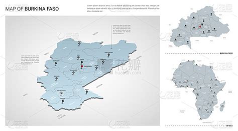 布基纳法索国家的向量集等距3d地图布基纳法索地图非洲地图 与地区国家名称和城市名称
