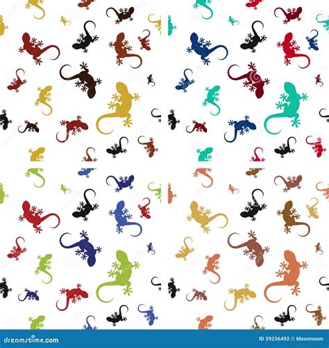 Set Of Colorful Seamless Patterns With Lizards Stock Vector