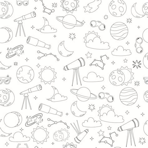 Premium Vector Seamless Pattern Outline Cute Solar Eclipse In Flat
