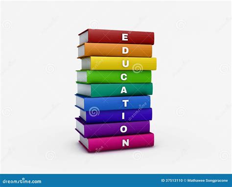 Stack Of Rainbow Education Book Isolated On White With Clipping Stock