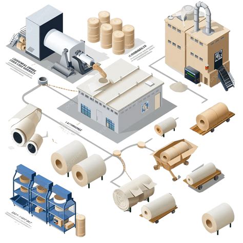 Paper Production Isometric Flowchart Business Set Abstract Png