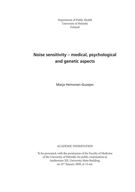 Pdf Noise Sensitivity Medical Psychological And Genetic Aspects