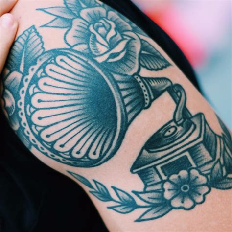 Gramophone Flower Tattoo