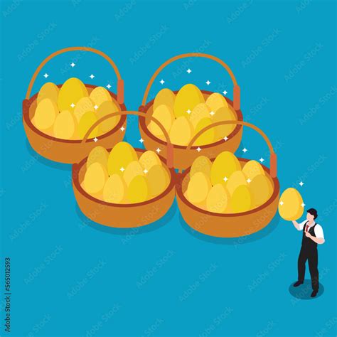 Businessman Allocating Eggs Into More Than One Basket D Isometric