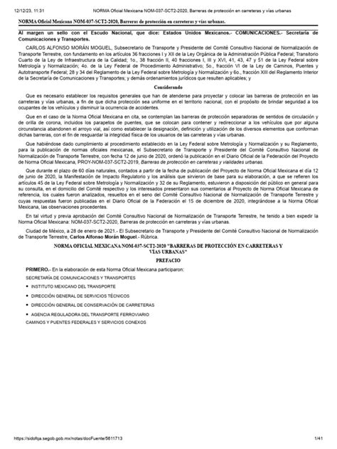 Norma Oficial Mexicana Nom 037 Sct2 2020 Barreras De Protección En