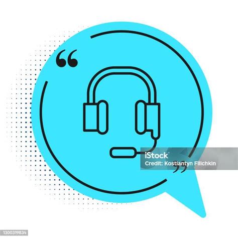黑線耳機麥克風圖標隔離在白色背景上藍色語音氣泡符號向量向量圖形及更多一個物體圖片 一個物體 便攜式資訊設備 個人飾物 Istock