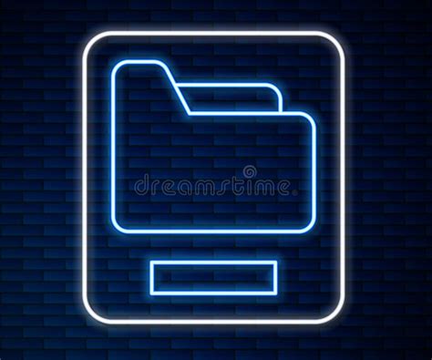 Glowing Neon Line Document Folder Icon Isolated On Brick Wall Background Accounting Binder