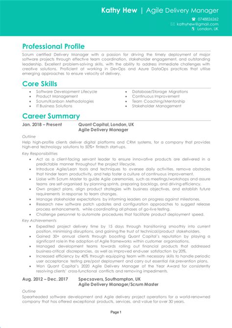 Agile Delivery Manager CV Example Guide Land Top Jobs