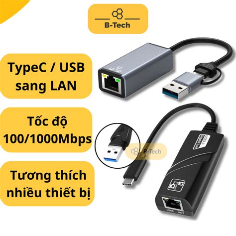 Cáp chuyển USB Type C A sang mạng Lan RJ ethernet tốc độ gigabit cho Laptop Smart Phone nhôm