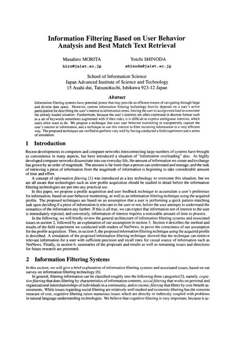 Pdf Information Filtering Based On User Behavior Analysis And Best