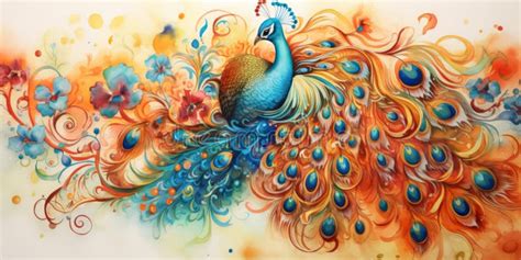 A Stunning Colourful Peacock Made Of Intricate Details Stock