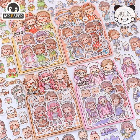Mr Paper 만화 귀여운 스티커 핸드북 장식 카와이 스티커 한국어 문구 미술 용품 와시 스티커 40 개 가방 Aliexpress