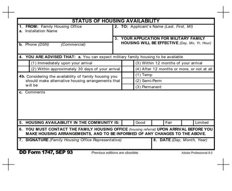 Dd Form 1747 Status Of Housing Availability Dd Forms