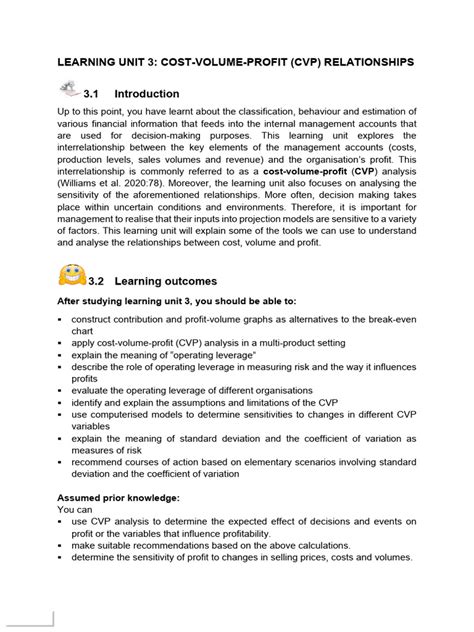 Mac3761 Learning Unit 3 Cost Volume Profit Cvp Relationships Pdf