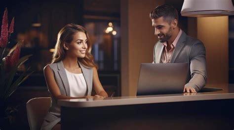 Premium Ai Image A Photo Of A Beautiful Model Assisting A Client At A Helpdesk