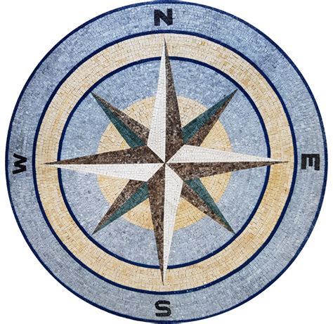 Sailing Serenity Compass Rose Nautical Marble Mosaic Medallion